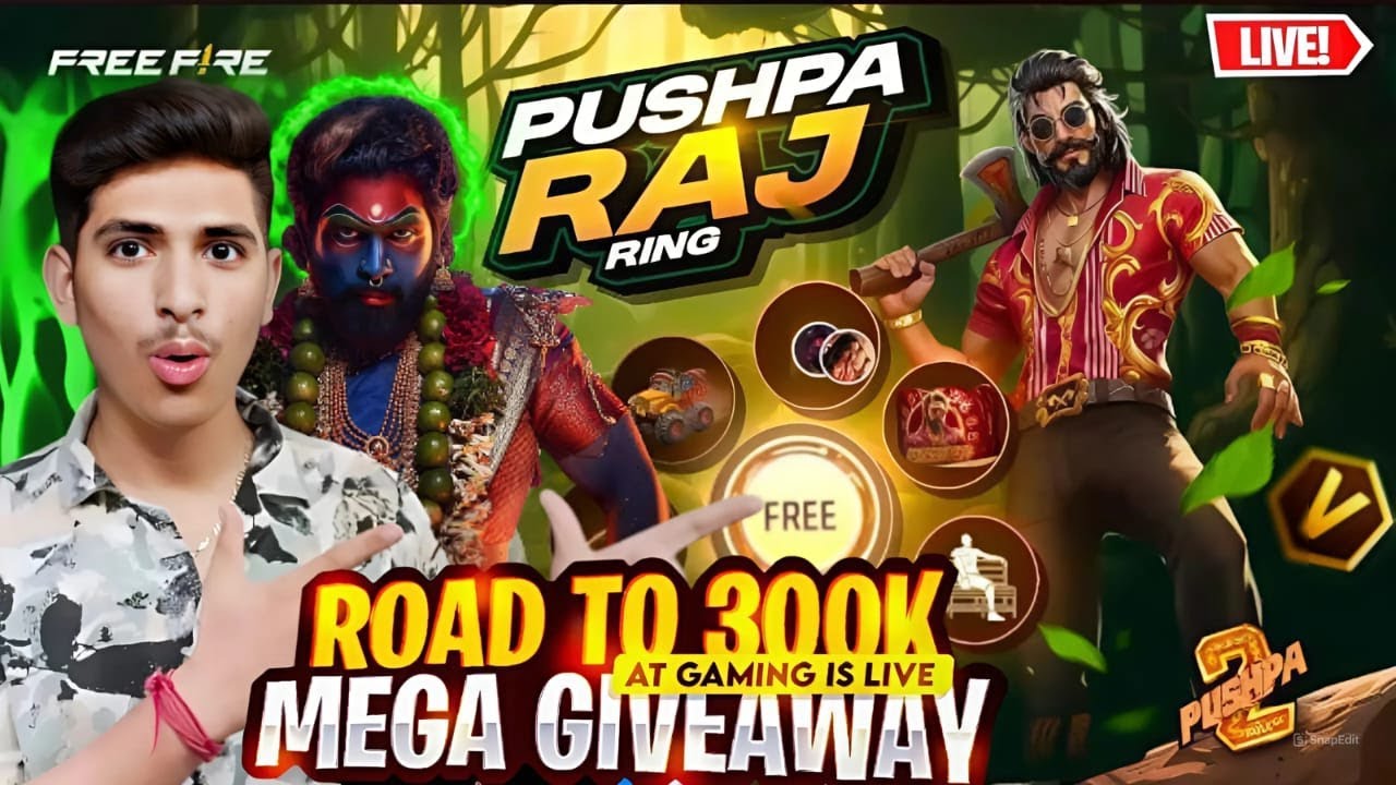 FREE FIRE LIVE NEW RARE PUSHPA RAJ BUNDLES GIVEAWAY|CUSTOM ROOM ...
