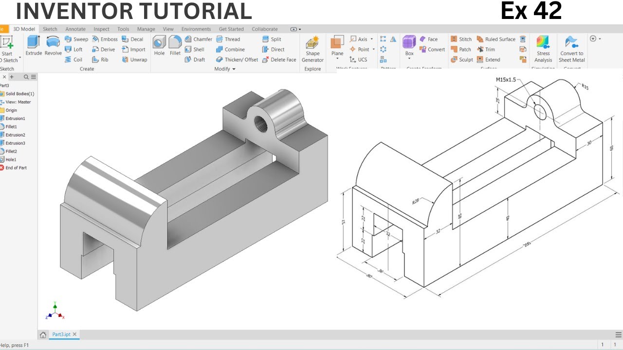 Designing Excellence: Autodesk Inventor 3D Modeling Ex 42 Tutorial - YouTube