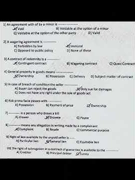 SYBCOM SEM 3 | BUSINESS LAW |Agreements And Contract | Important McQ's ...