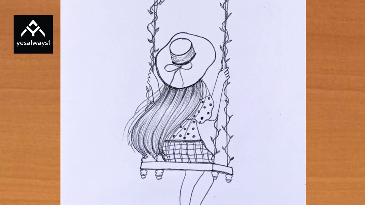 how to draw girl swinging drawing || Girl swinging drawing easy ...