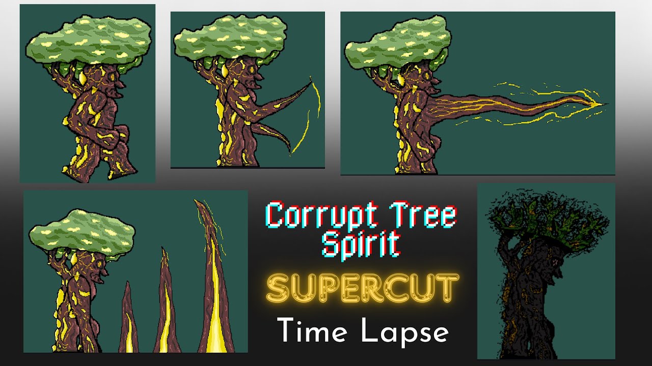 Corrupt Tree Spirit Super Cut of All Animations - Pixel Art Time Lapse ...