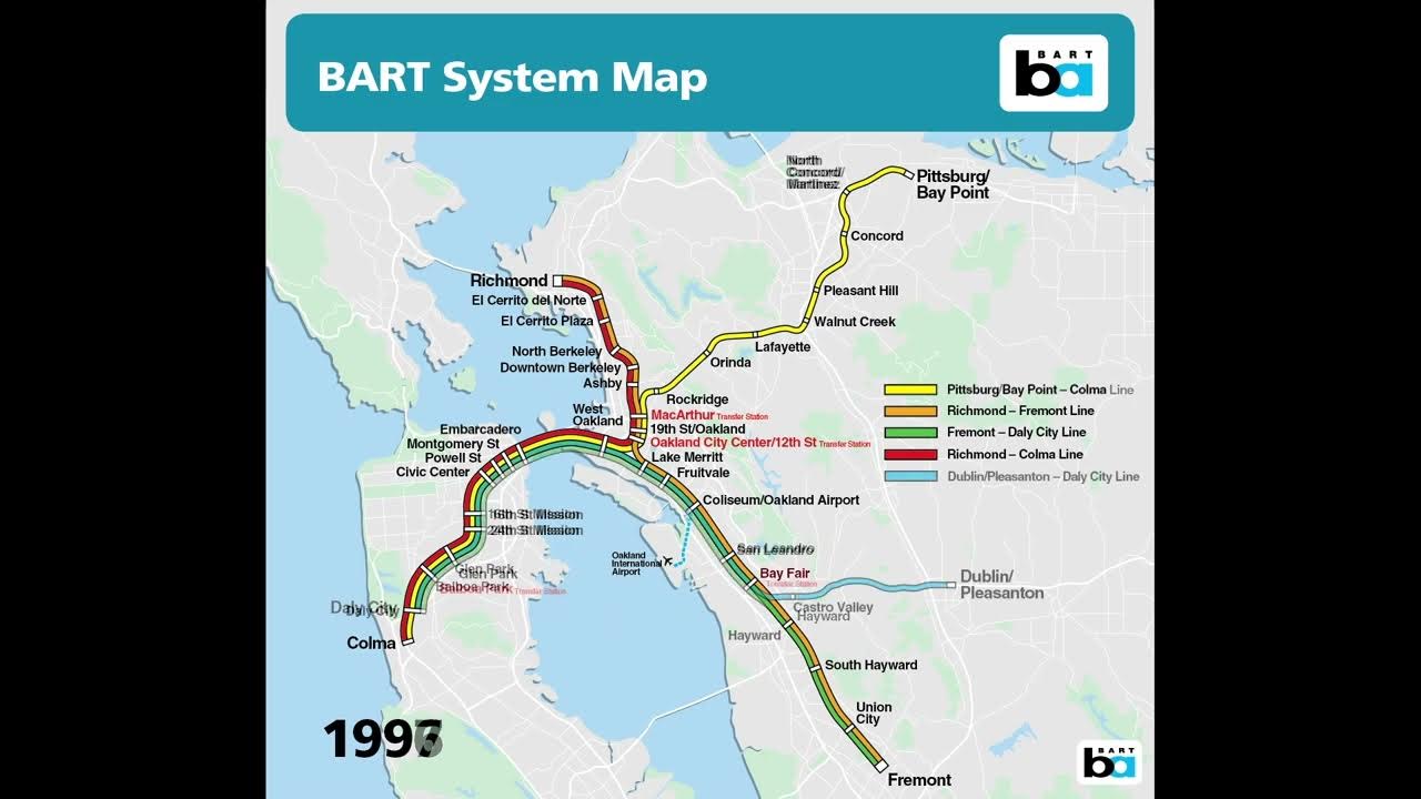 50 Years of BART | System Maps 1972- 2020 - YouTube