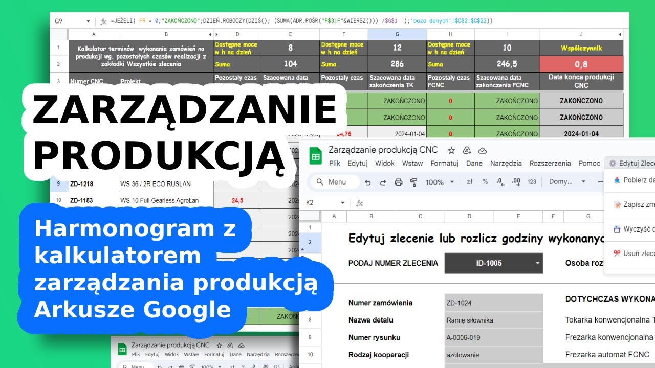 Harmonogram produkcji w arkuszach Google | Zarządzanie produkcją CNC ...