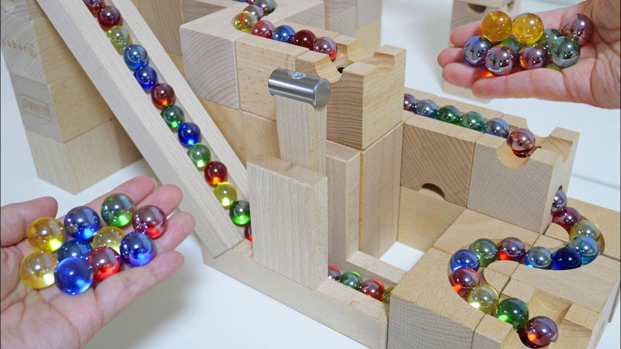 Marble Run Race ASMR ☆ 4 Wooden Course & Cuboro Hammer Loop Course - YouTube