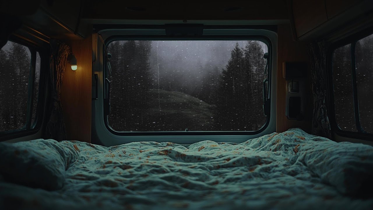 Heavy Rain Sounds dropping on Camping Car for sleep, Relaxing sounds ...