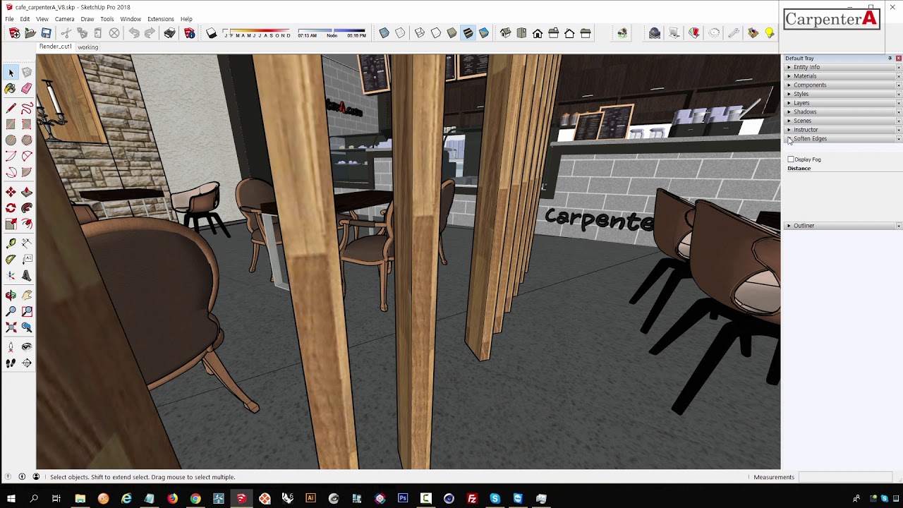SketchUp Cafe design _very detail file - YouTube