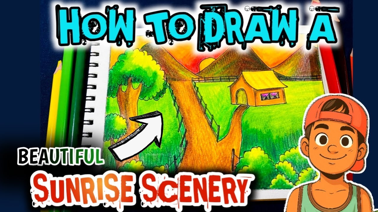 Drawing " Beautiful Sunrise Scenery " 🖼️ ️ | Easy Step-by-Step Art ...