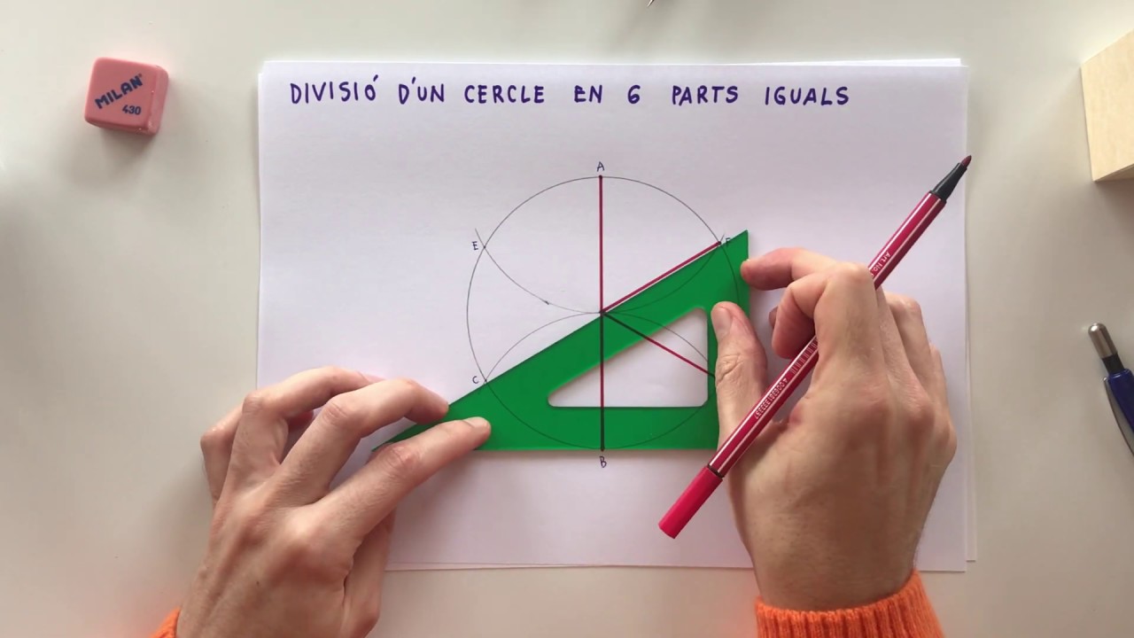 Divisió d'un cercle en 6 parts iguals - YouTube