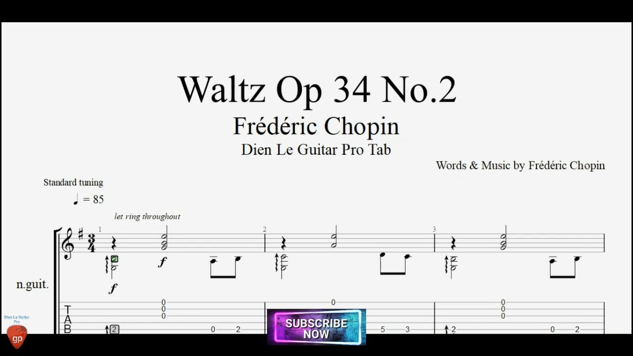 Waltz Op 34 No.2 by Frédéric Chopin with Guitar Tutorial FREE TABs ...