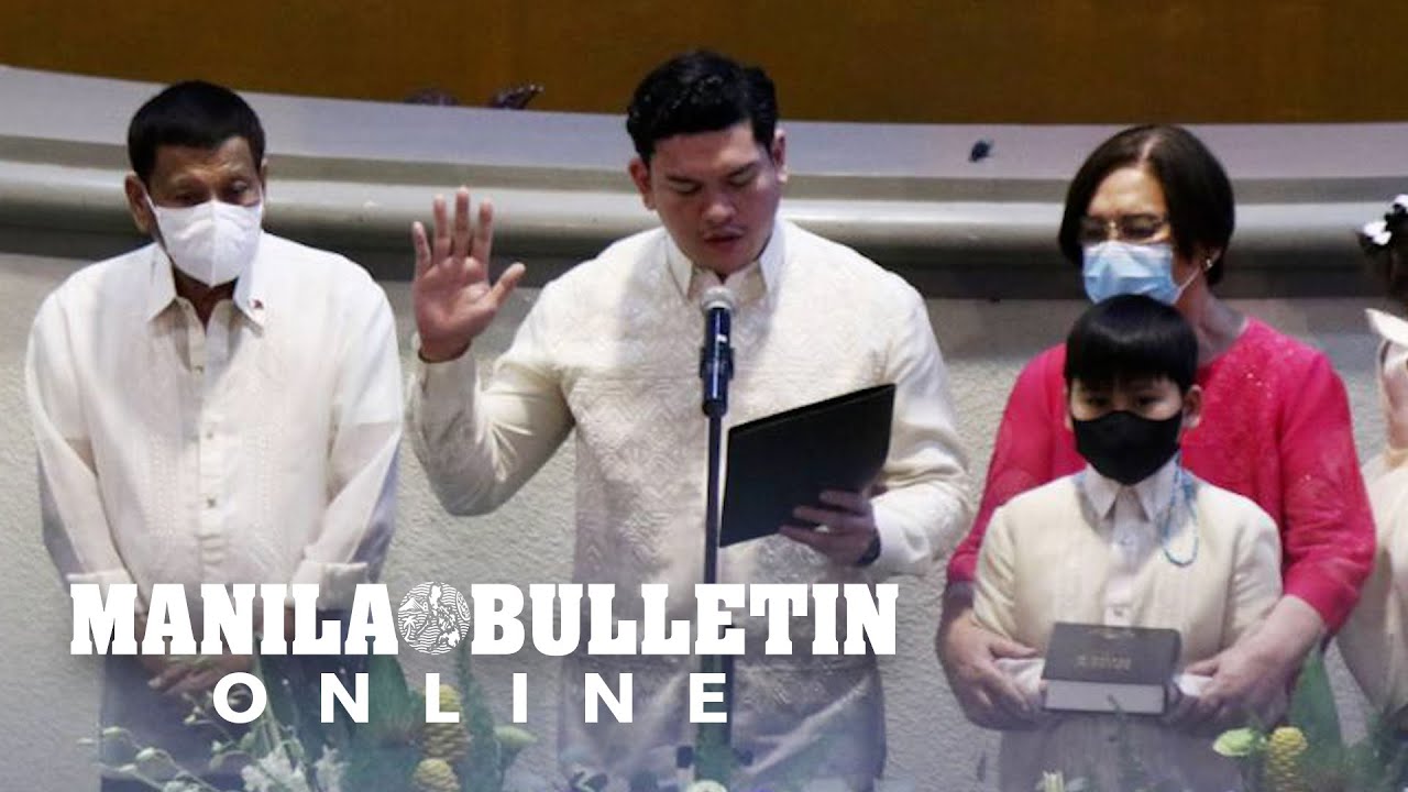 Davao City Mayor-elect Sebastian "Baste" Duterte takes the oath of ...