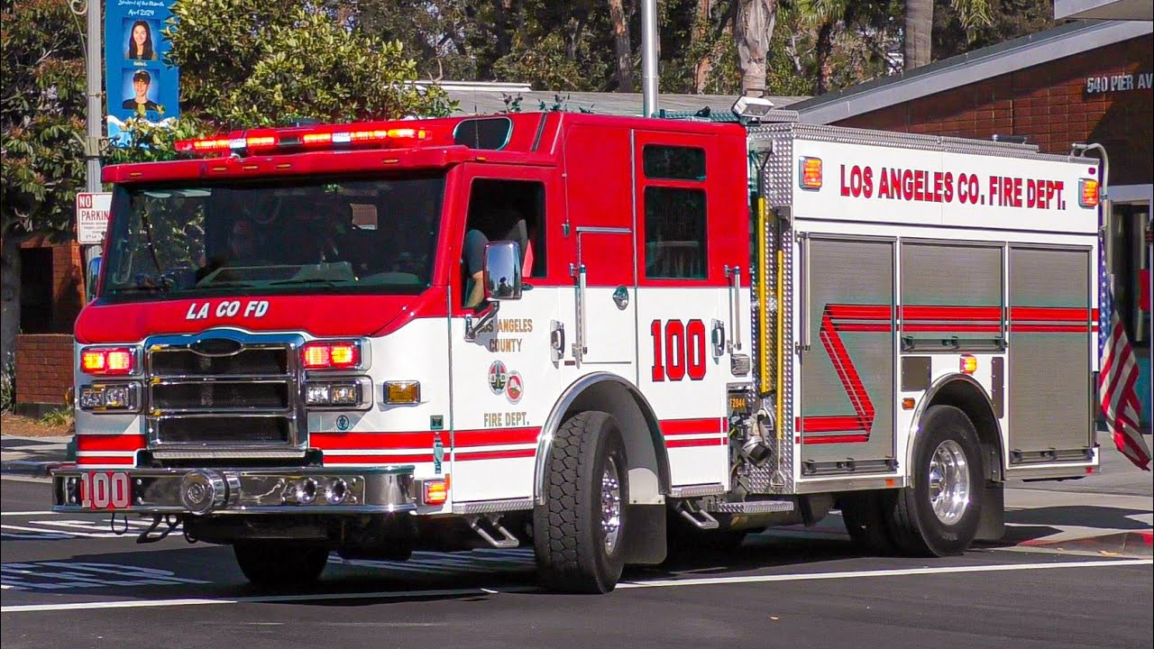 LACoFD Engine 100, Squad 100, Lifeguard 151, & Area 15 Responding - YouTube