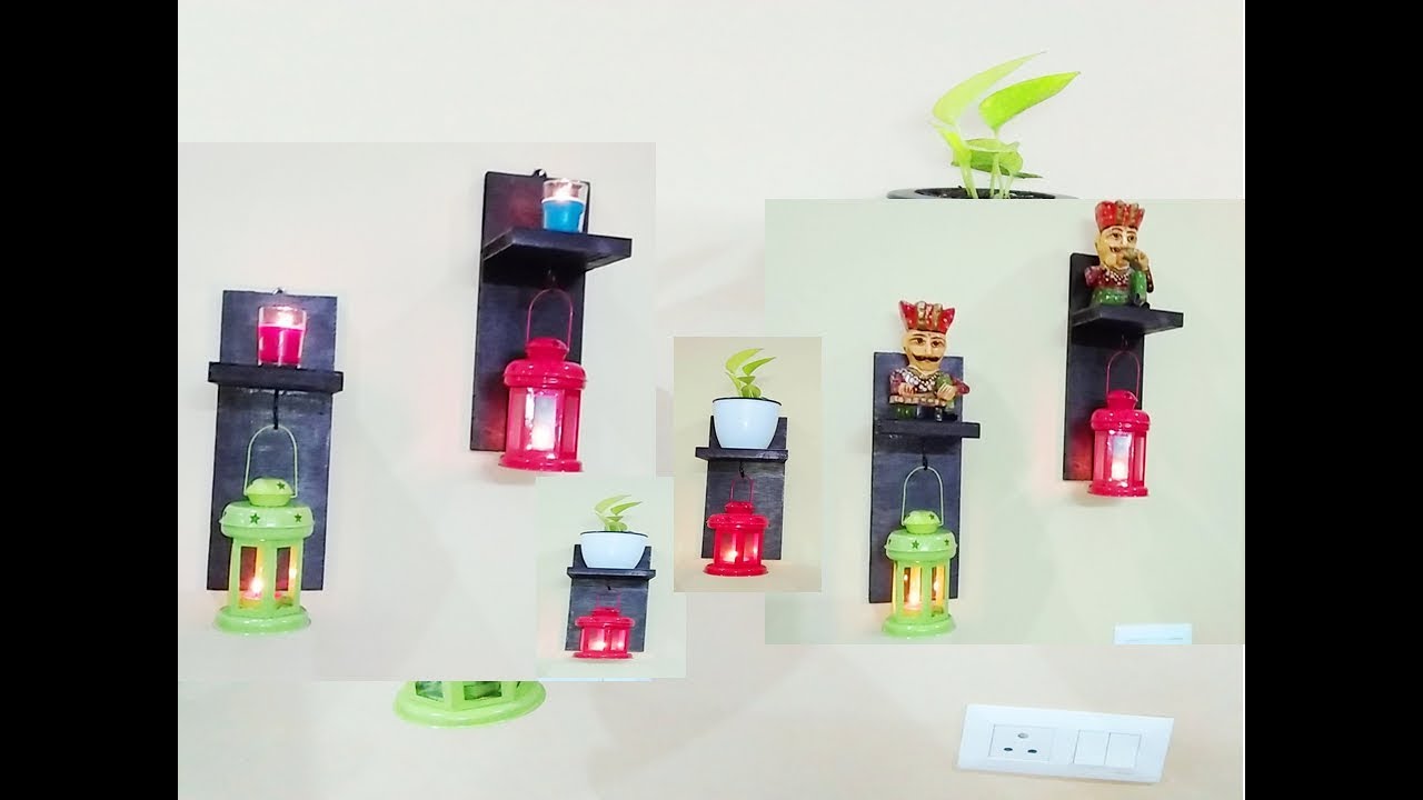 DIY wall shelf | how to make wall shelf lamp | balcony decoration idea ...