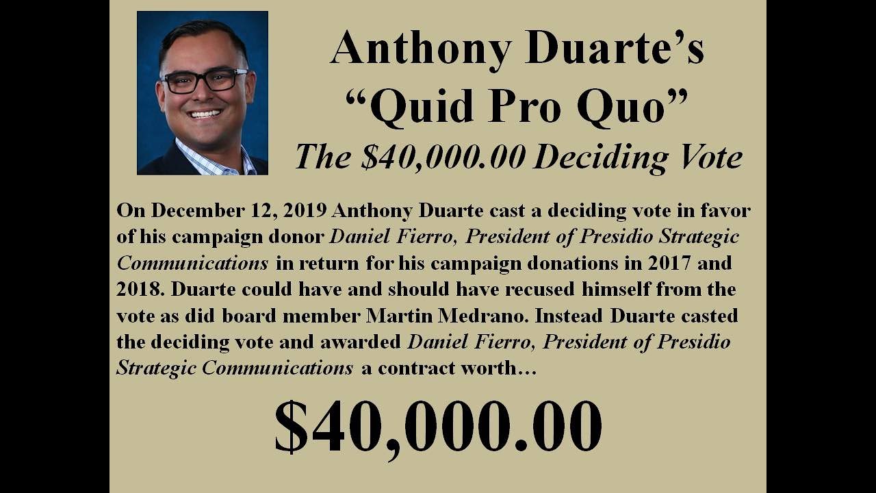 Anthony Duarte's (HLPUSD) Quid Pro Quo. The $40K Deciding Vote! - YouTube