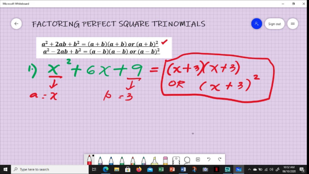 FACTORING PERFECT SQUARE TRINOMIAL - YouTube