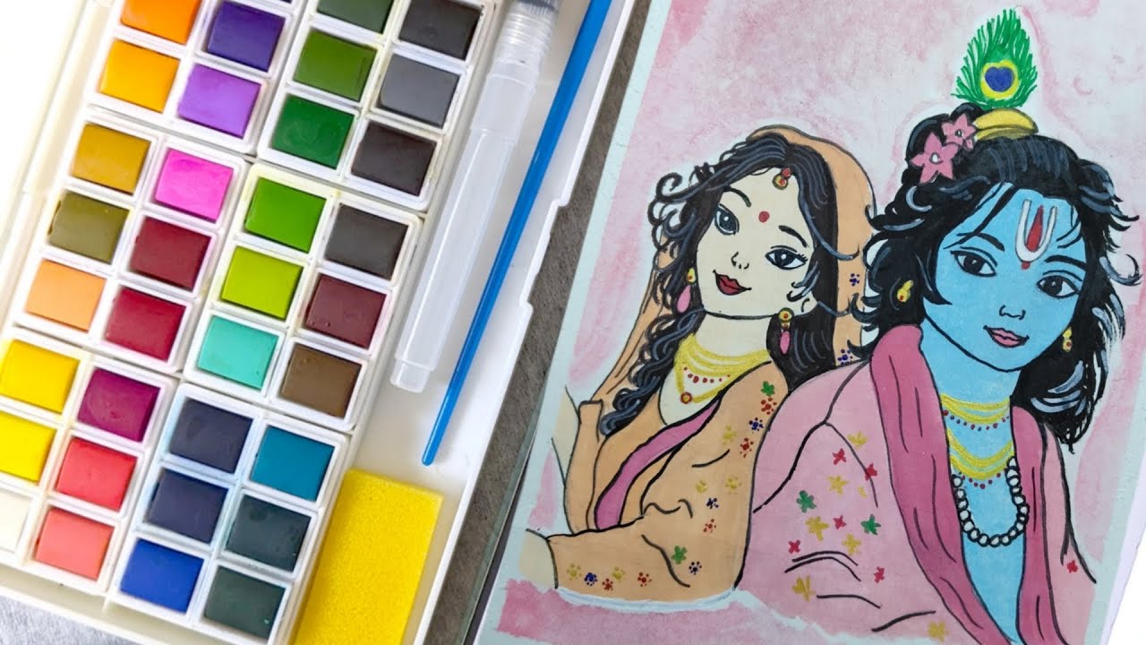 Radha krishna color painting 😘😘 Radha krishna drawing😘😘 - YouTube