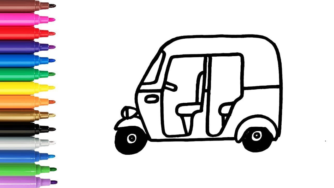 How to Draw Auto Rickshaw 🛺🌈😍Auto Rickshaw Drawing | Easy Drawing and ...