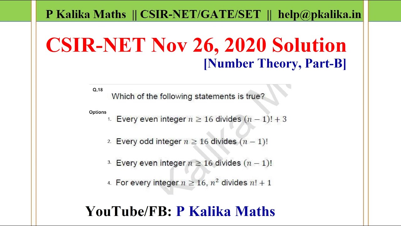 Csir Net 26 Nov 2020 Solution Number Theory Part B Youtube