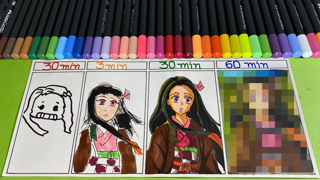 Desenhando a NEZUKO LUZ DO SOL em 30 seg, 3 min, 30 min e 60 min ...