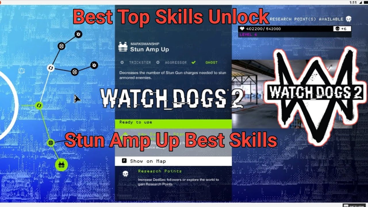 Unlock Best Stun Amp Up Skills | Watch Dogs 2 | Top Best Skills Unlock ...