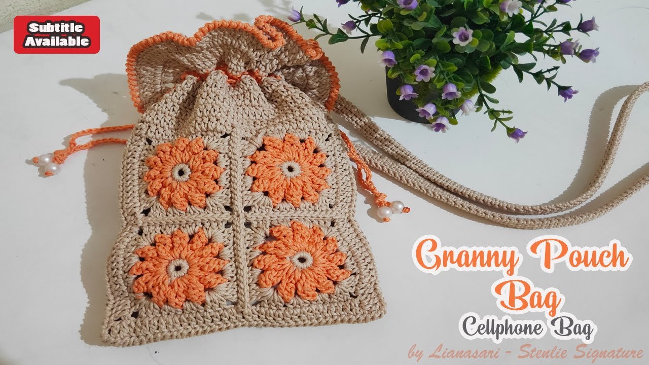 CARA MEMBUAT TAS HAPE TERBARU (MODEL POUCH GRANNY SQUARE) - YouTube