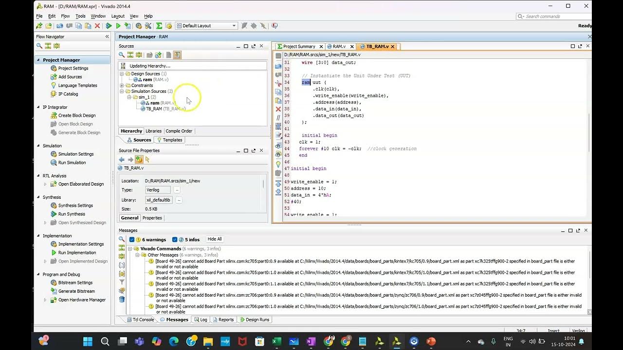 Step-by step Guide : Simulation of 16*4 RAM using Xilinx Vivado tool - YouTube