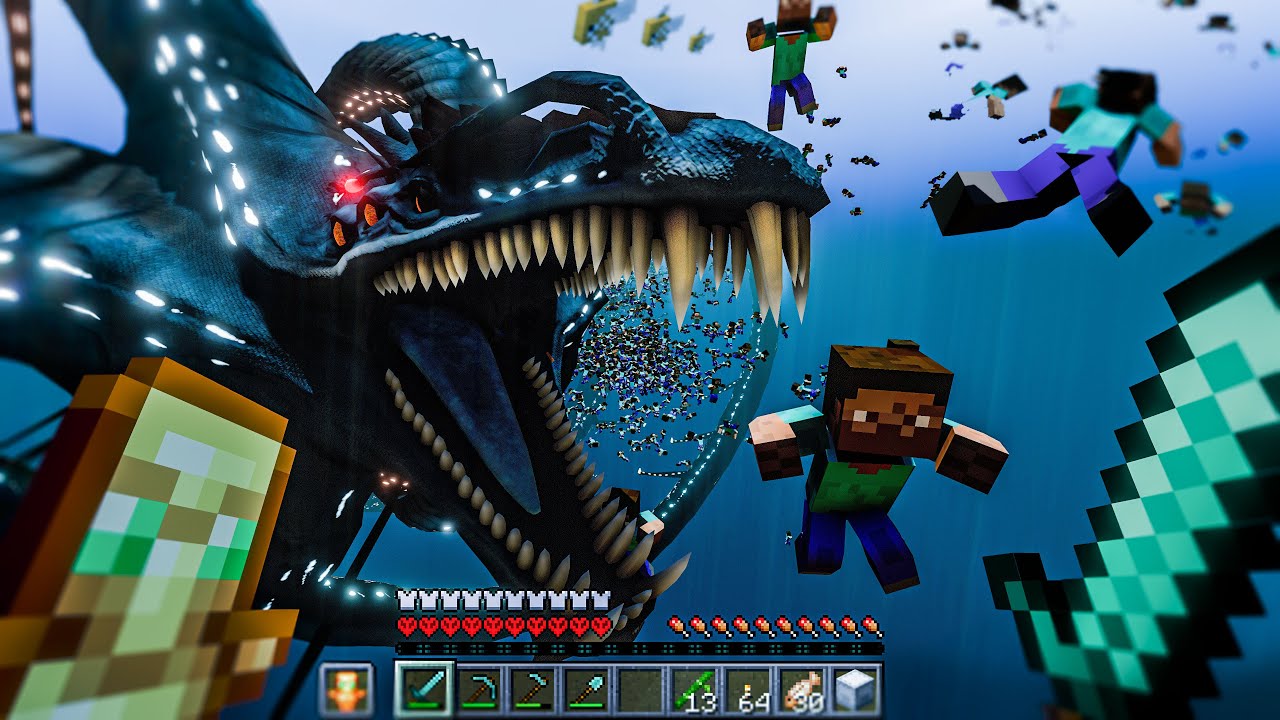 Gargantuan Leviathan vs 1000 Steves in Minecraft - YouTube