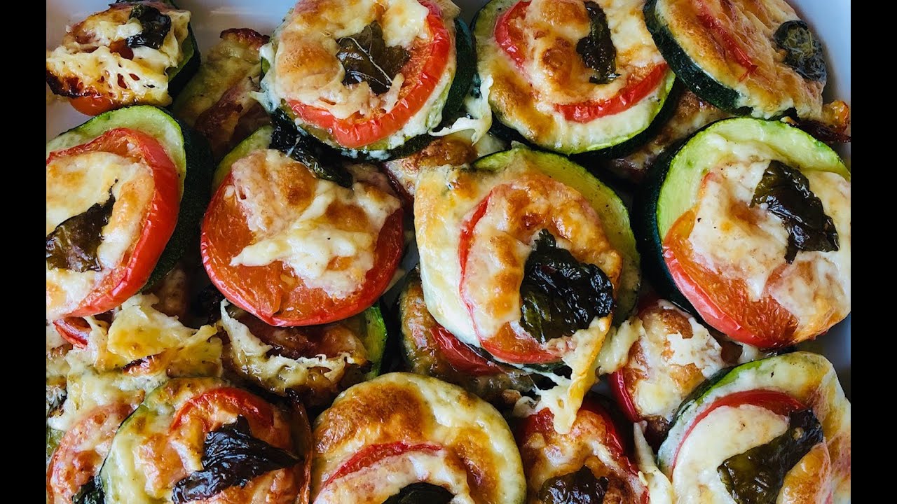 Baked Zucchini Tomato And Provolone Cheese Youtube