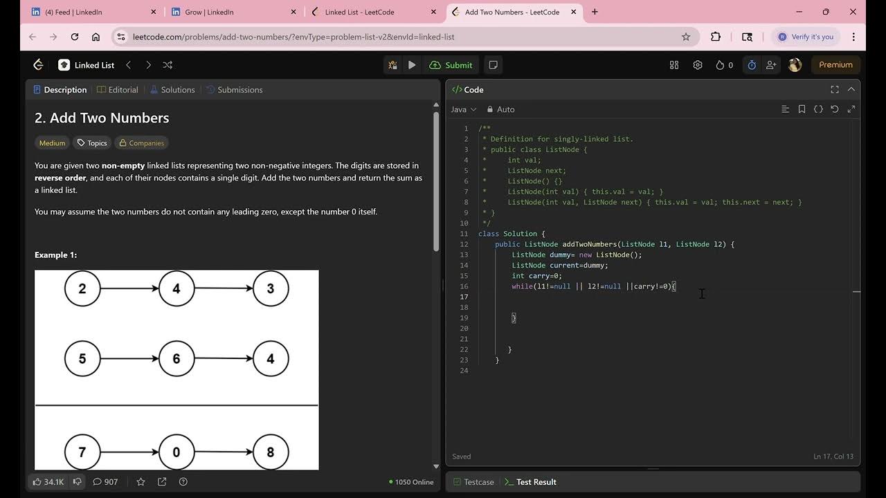 Add Two Numbers in a LinkedList(LeetCode) - YouTube