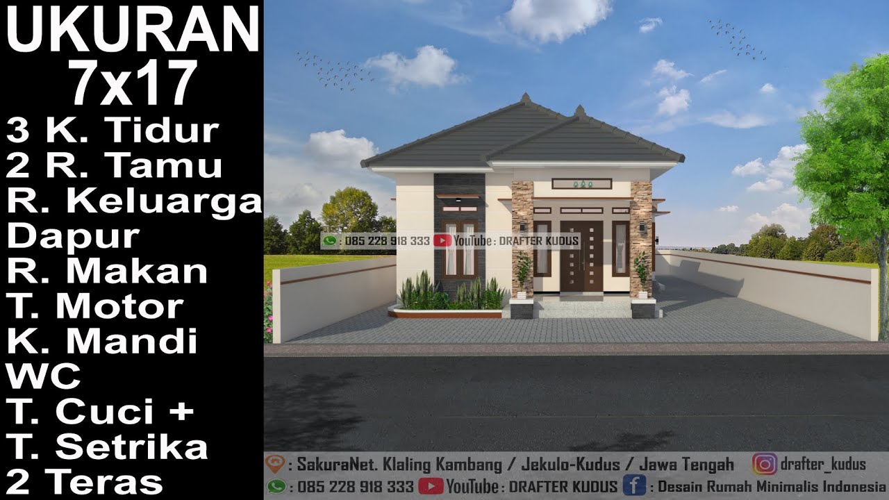 Modern House 7x17 ll 3 K. Tidur ll Desain Rumah Minimalis Lantai 1 ...