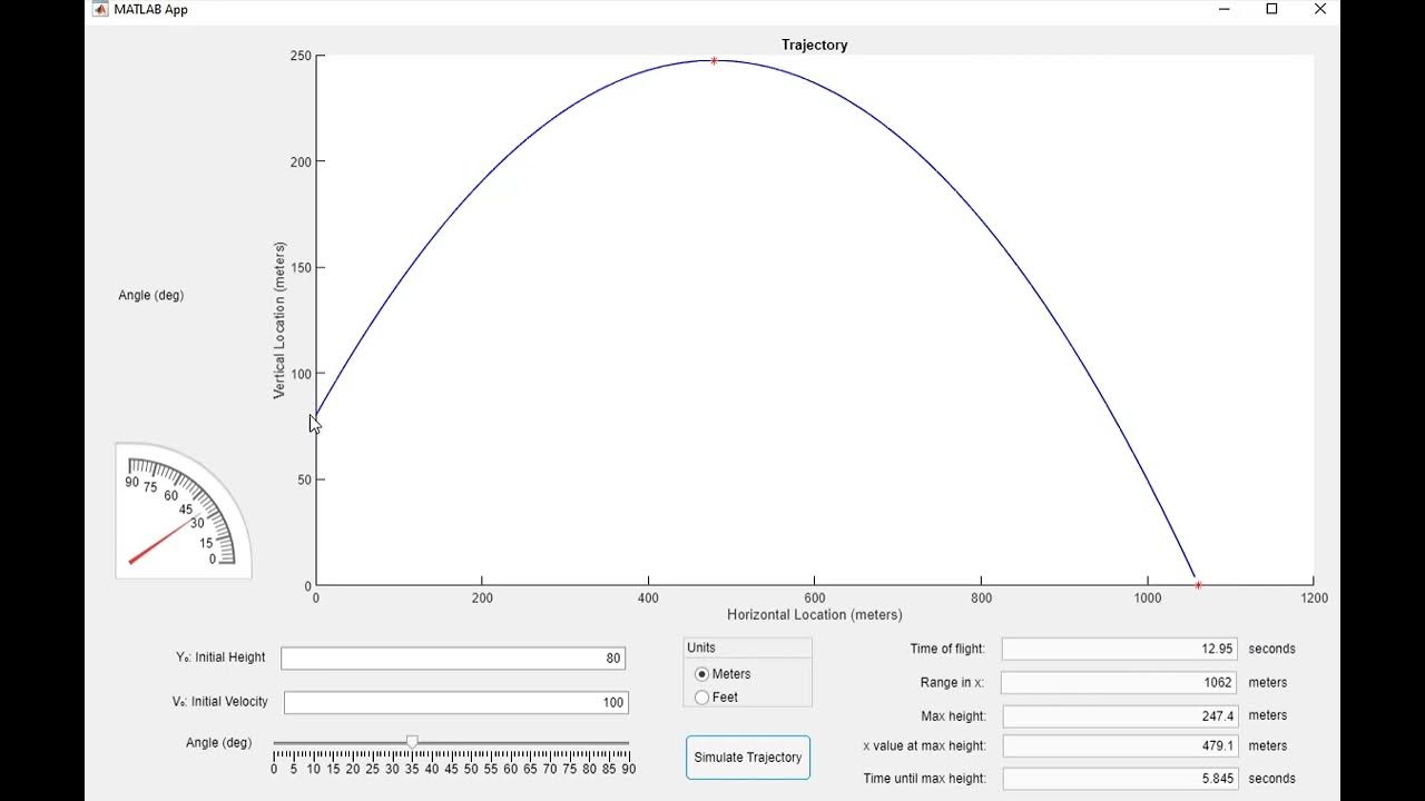 2022 - Projectile Motion Simulation - MATLAB App Designer - YouTube