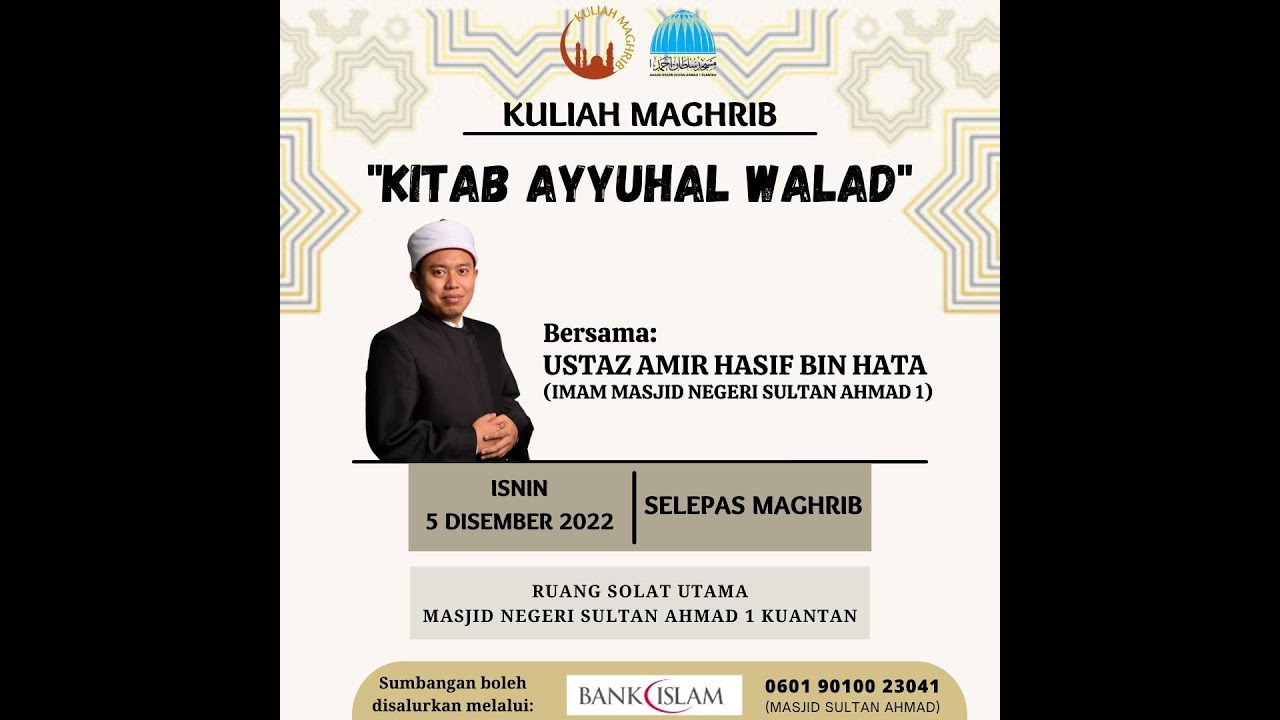 🔴 Kuliah Maghrib Ustaz Amir Hasif bin Hata(Imam Masjid Negeri) - YouTube