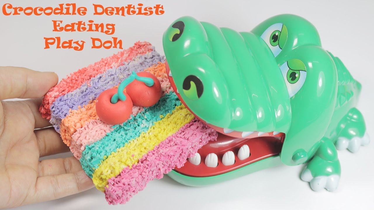 Crocodile Dentist Eating a Play Doh Cake Playdough For Kids - Eating No ...