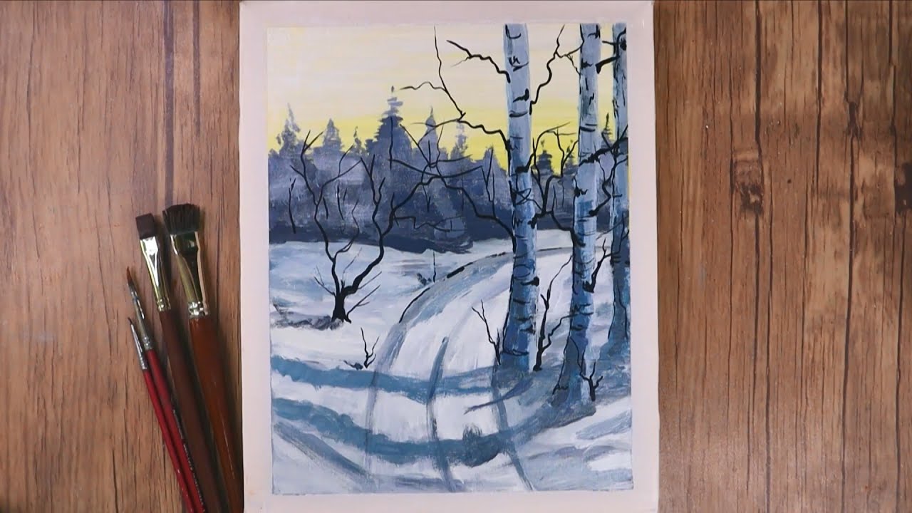 Birch Trees in Winter Painting for Beginners | Winter Landscape ...