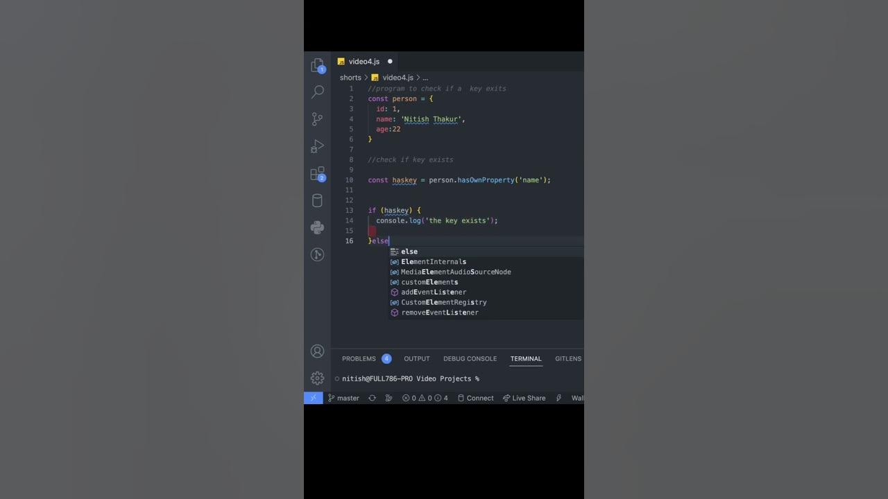 Check if Key Exists in Object Using hasOwnProperty() in javascript #short #video #codesecret ...