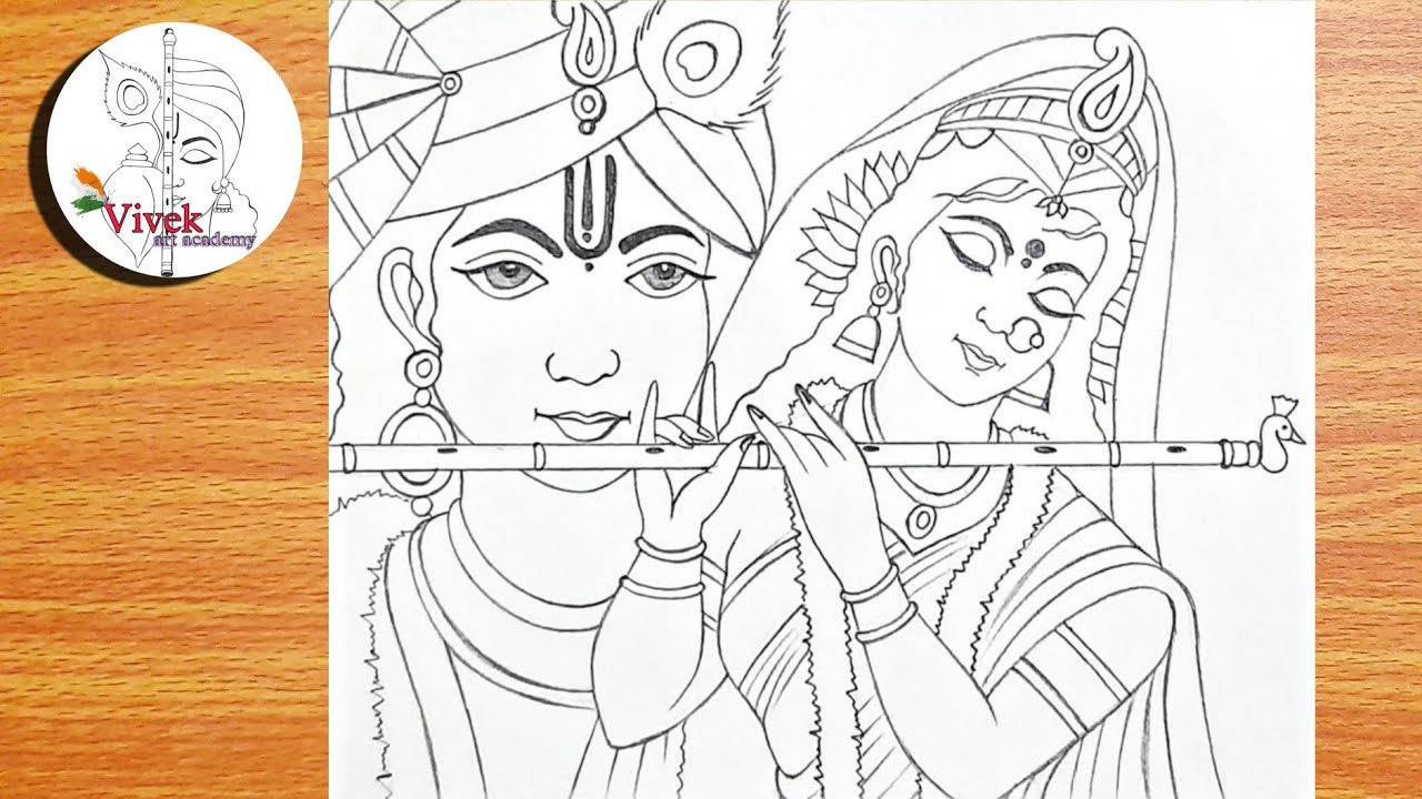 How to Draw Devi Radha Rani Playing Flute with Lord Krishna - YouTube