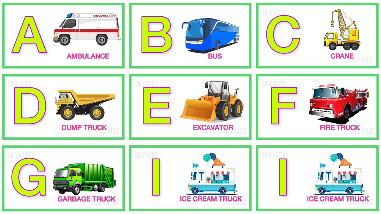 ABCD Vehicles Name In English | A To Z English Nursery Words For Kid’s ...