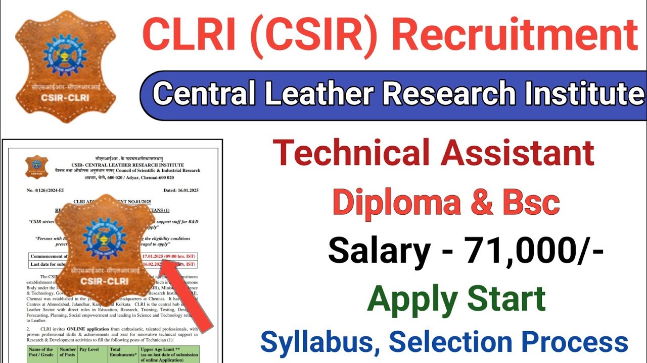 CLRI Technical Assistant Recruitment Out | Diploma & Bsc | Salary ...