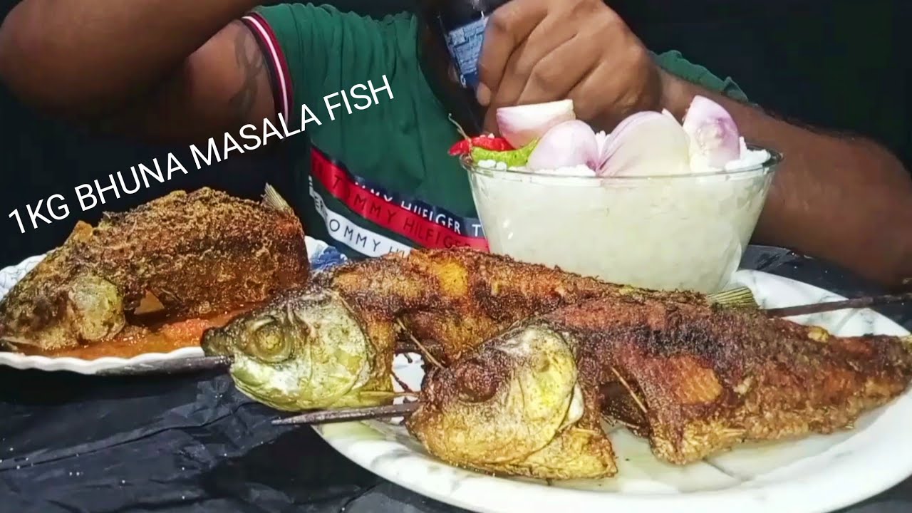 1KG FISH BHUNA FRAY EATING, SPICY FISH GRAVY PANTA RICE EATING #guru ...