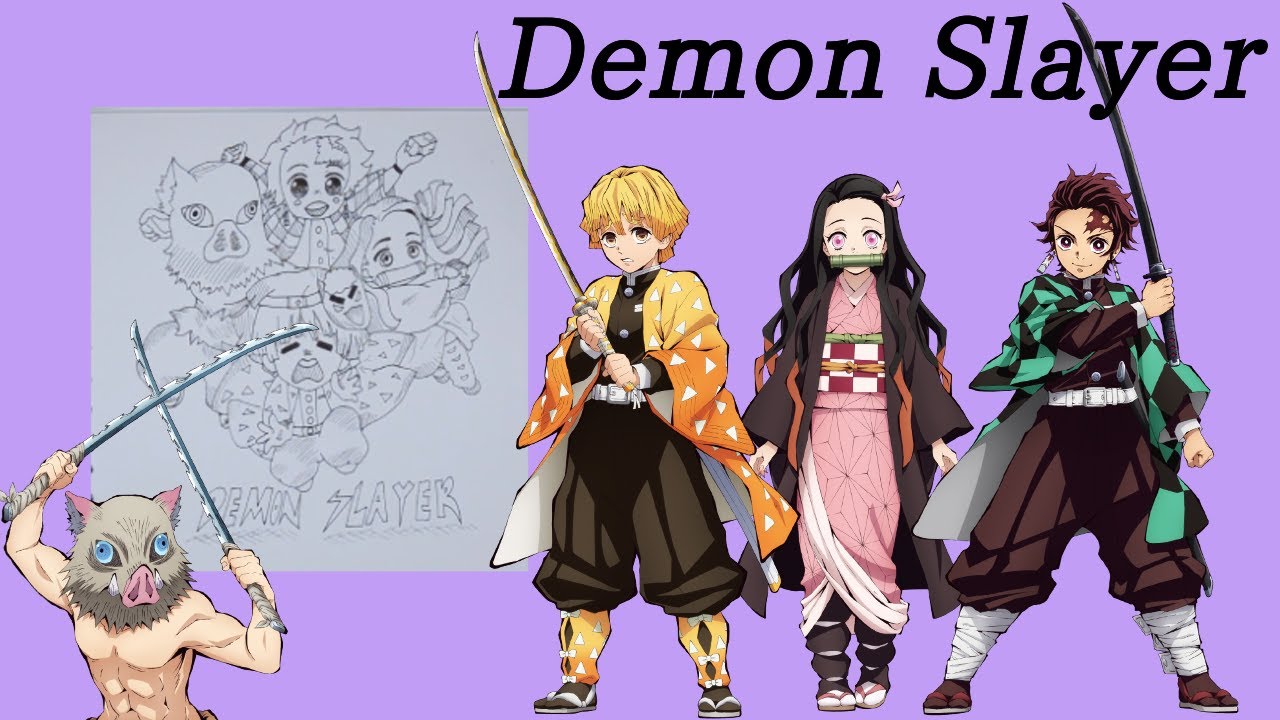 Demon Slayer Outline Drawing || ZelliDraws - YouTube
