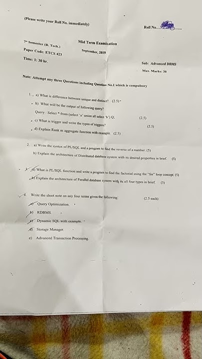 Advanced DBMS Question paper Btech-IPU - YouTube