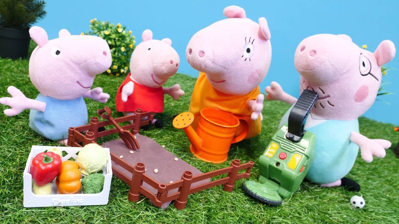 Peppa Pig çizgi film oyuncakları! Baba domuz sebze tarlası yapıyor ...