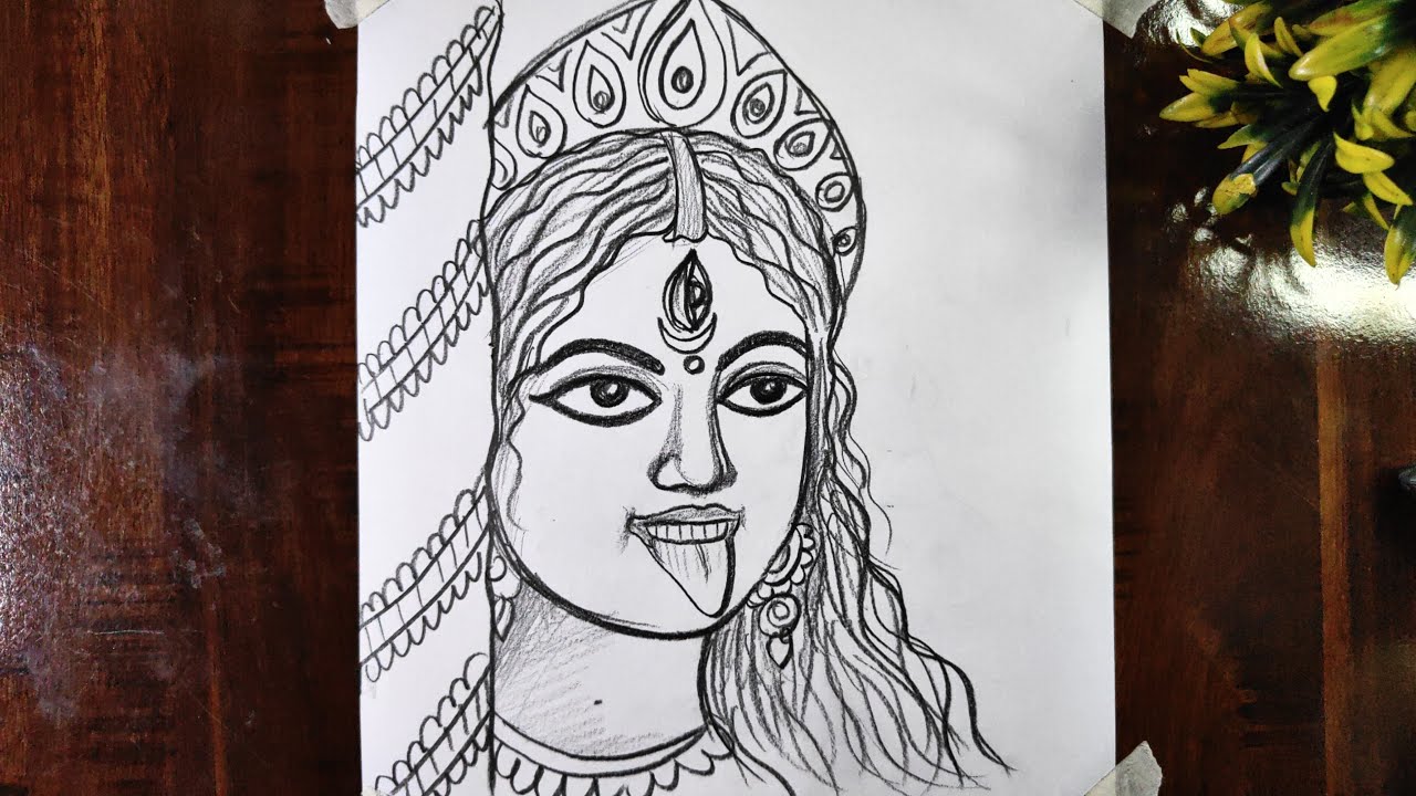 Maa kali Drawing Outline, How To Draw Kali Mata Face, Kali Thakur ...