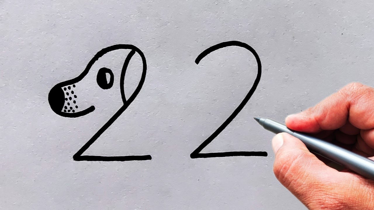 Dog drawing from 22 number | Easy Dog drawing | Number drawing - YouTube