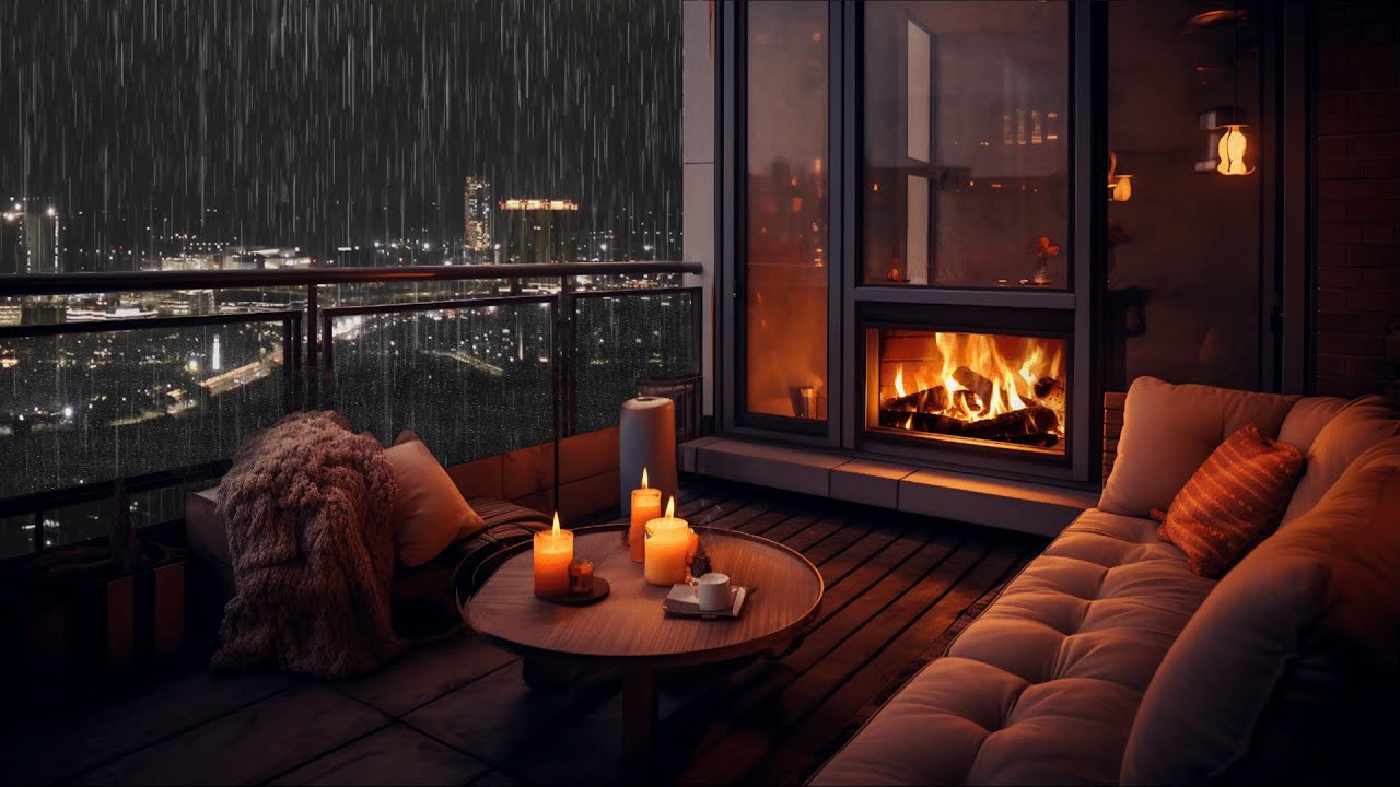 Cozy Balcony Rain in New York | Heavy Rain Sounds and Distant Thunder ...