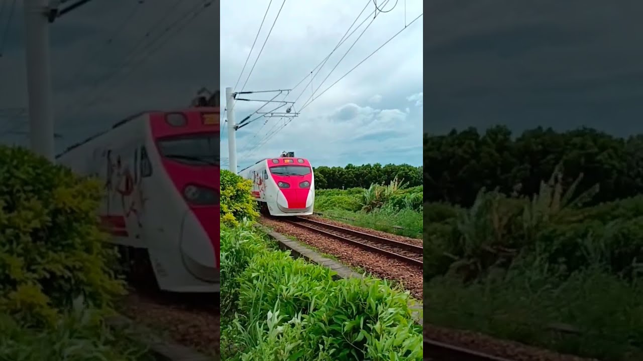 White red express train passed Level crossing on a windy day. {Short ...