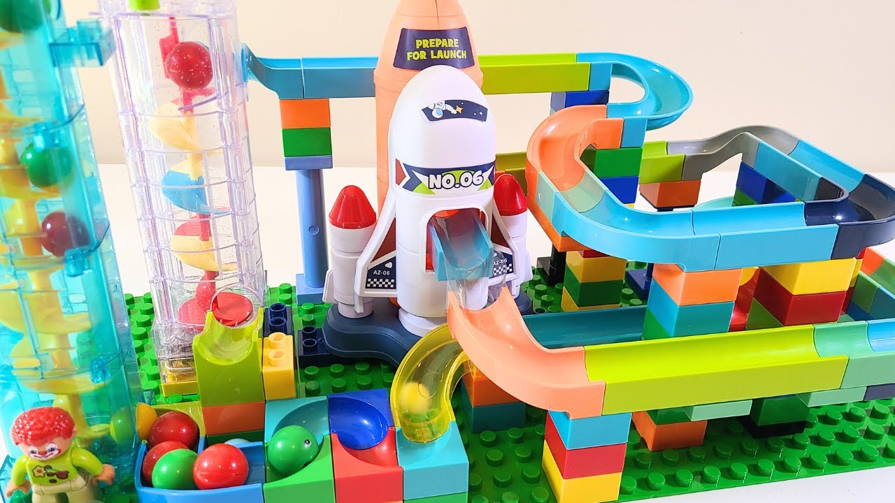 Marble Run Block Coaster Rocket Ship slopes Course! Satisfying Marble ...