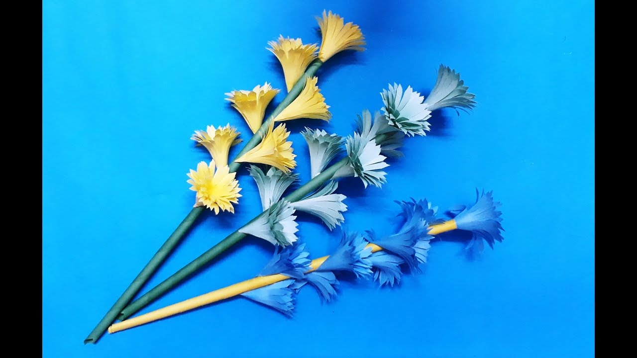 PAPER STICK FLOWER TUTORIAL || HOW TO MAKE A NICE PAPER STICK FLOWER ...