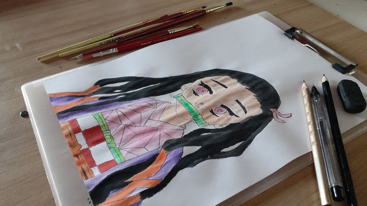 How to draw nezuko from demon slayer part-2 drawing with water colours ...