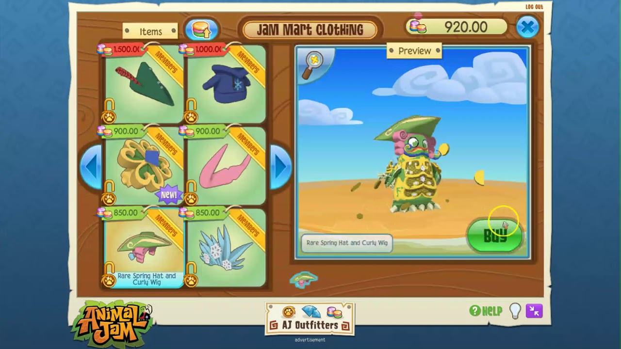 rare spring hat and curly wig! animal jam - YouTube