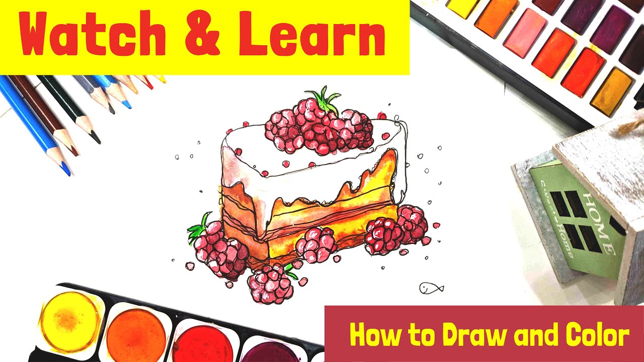 Drawing and Coloring a Beautiful Cake - YouTube
